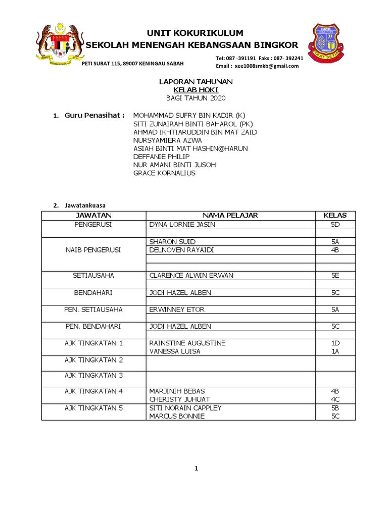 Laporan Tahunan Kelab Hoki Sesi Pagi | PDF