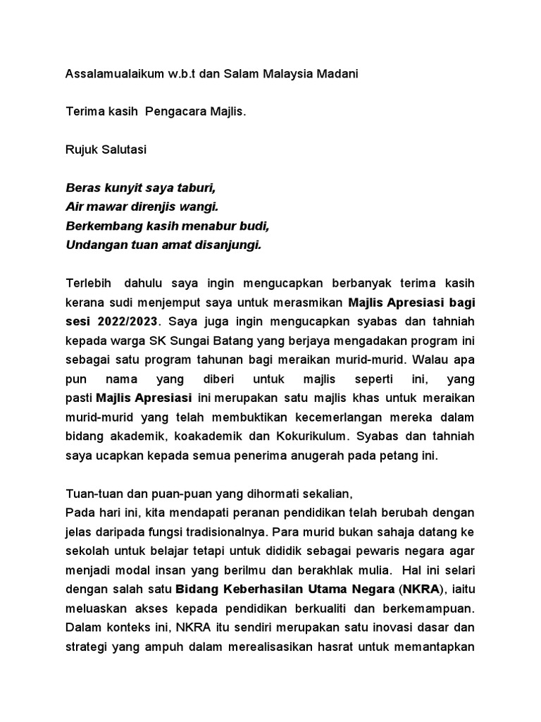 Teks Ucapan Perasmian Hari Apresiasi | PDF