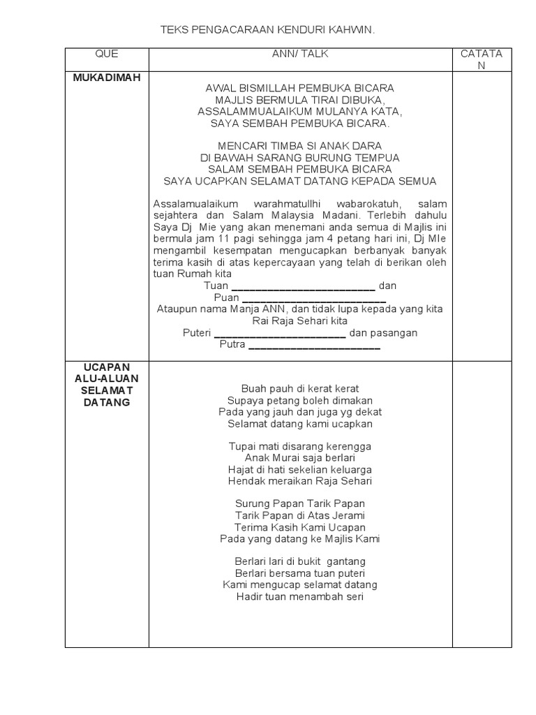 Teks Pengacaraan Kenduri Kahwin | PDF