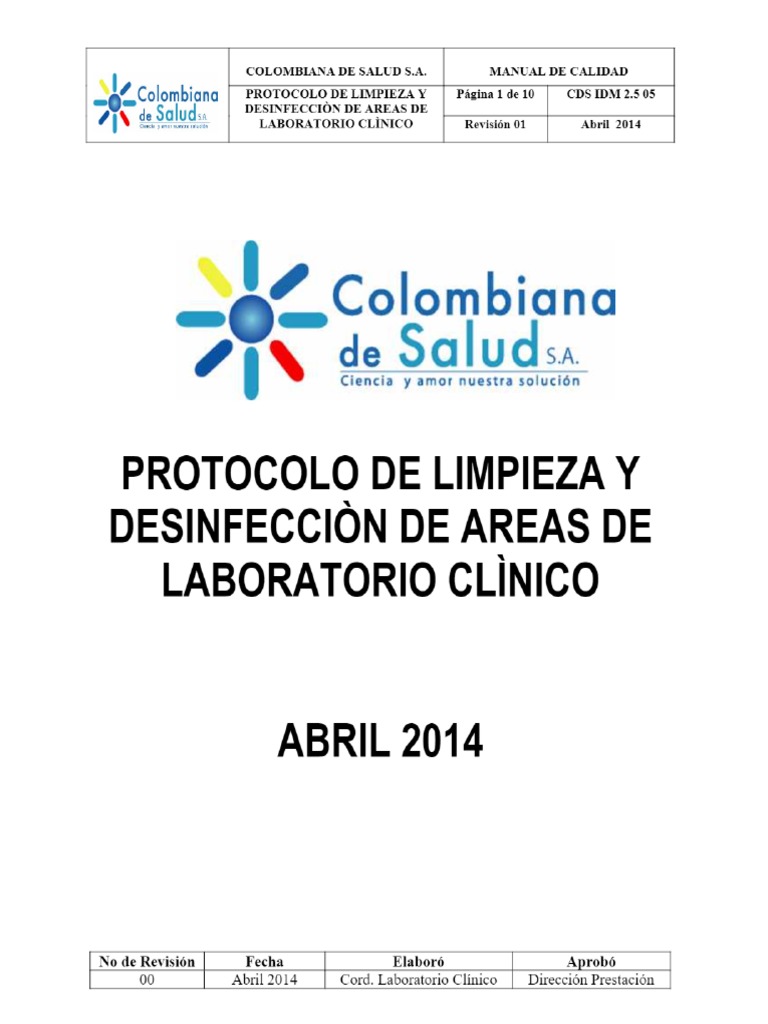 Protocolo de Limpieza y Desinfecciòn de Areas de Laboratorio Clìnico | PDF
