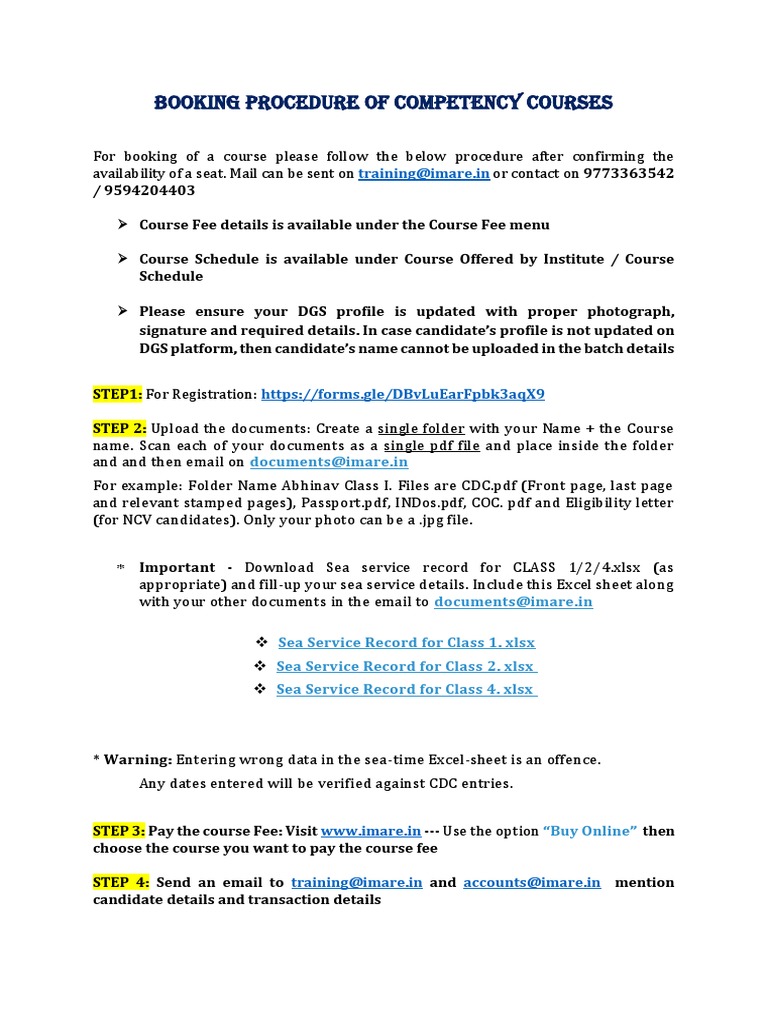 Booking Procedure of Competency Courses | PDF