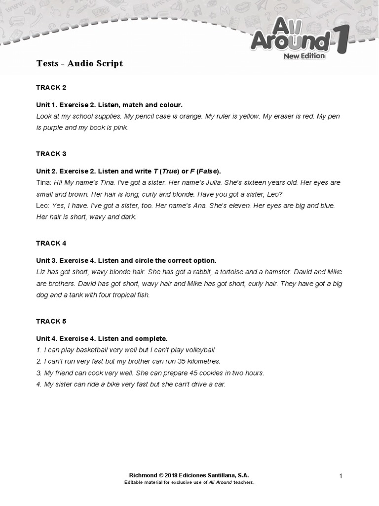 AA NE1 TRM Tests Audioscript | PDF | Ornithology | Birds