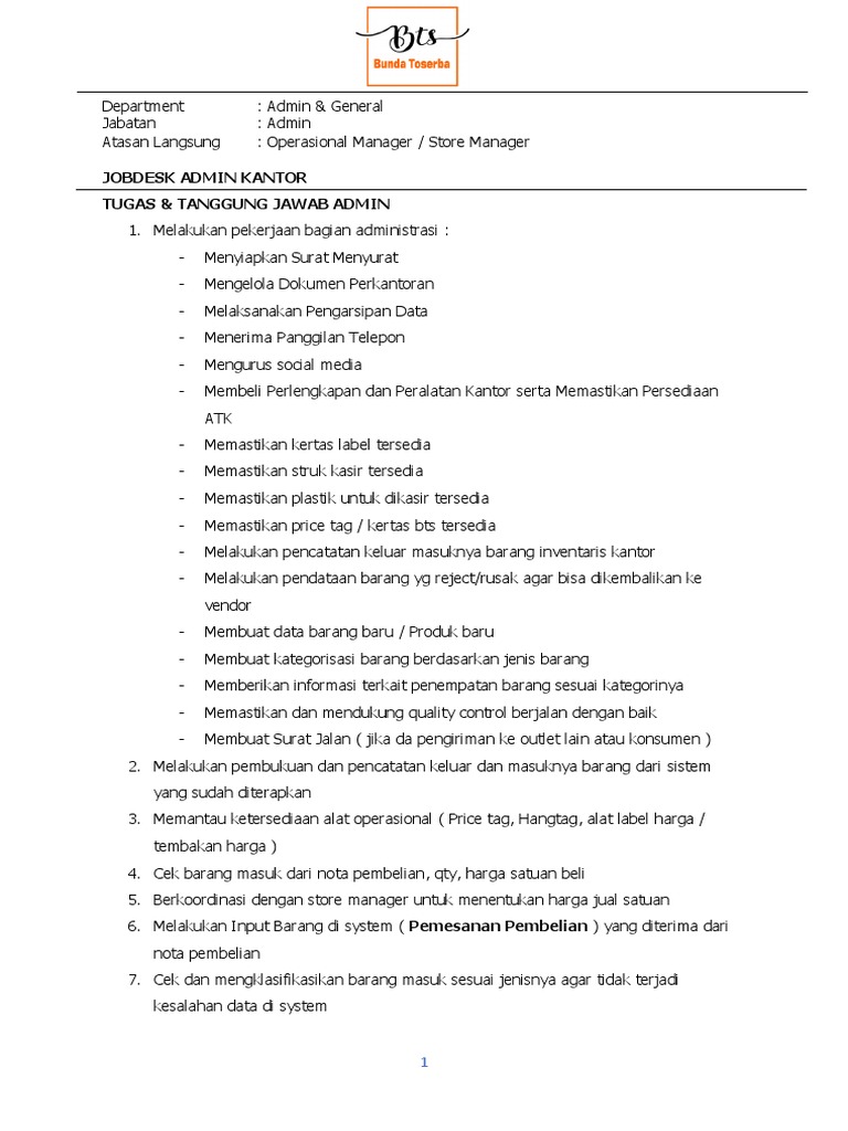 1a. SOP ADMIN | PDF | Pengelolaan Keuangan & Uang