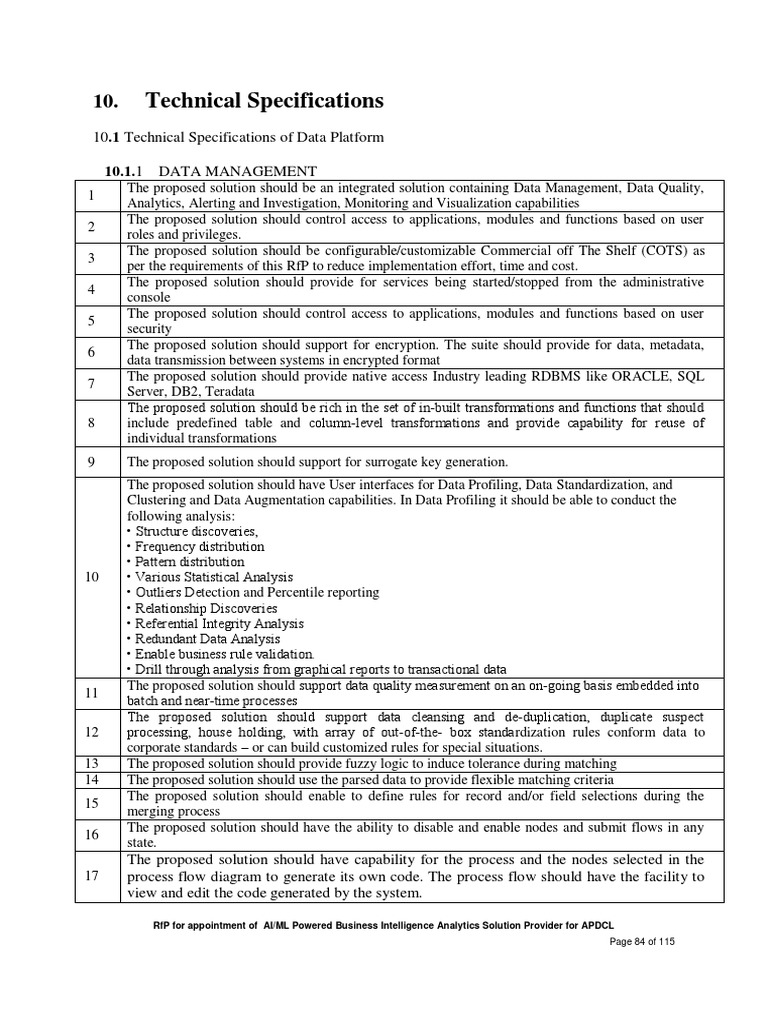 Technical Specifications: 10.1.1 Data Management | PDF | Databases | Forecasting