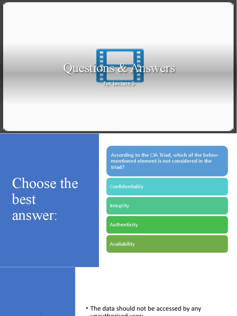 Lecture 5 Questions and Answers - CIA Triad and Cybersecurity Roles ...