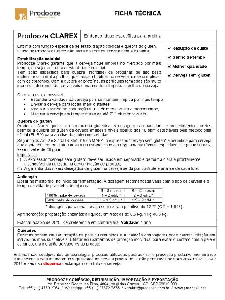 Prodooze CLAREX Ficha Tecnica | PDF | Cerveja | Malte