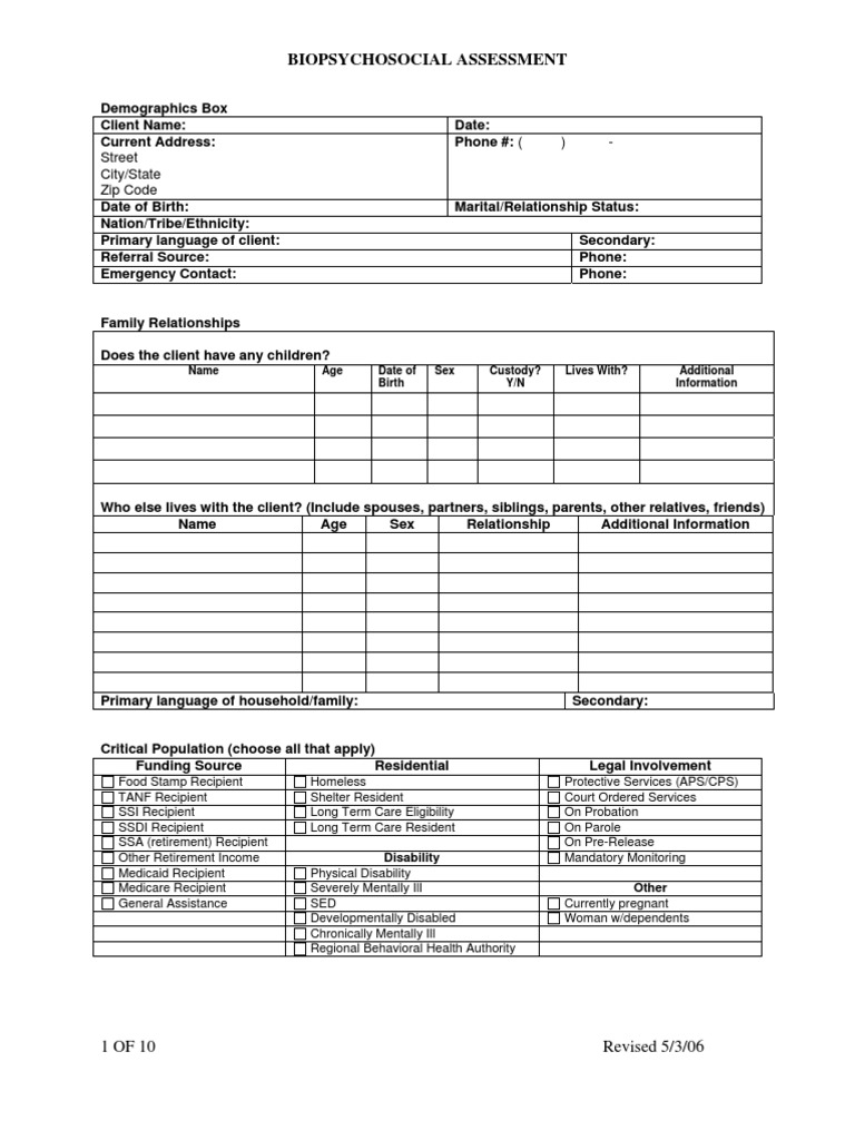Adult Traditional Bio Psycho Social Assessment | Substance Abuse ...