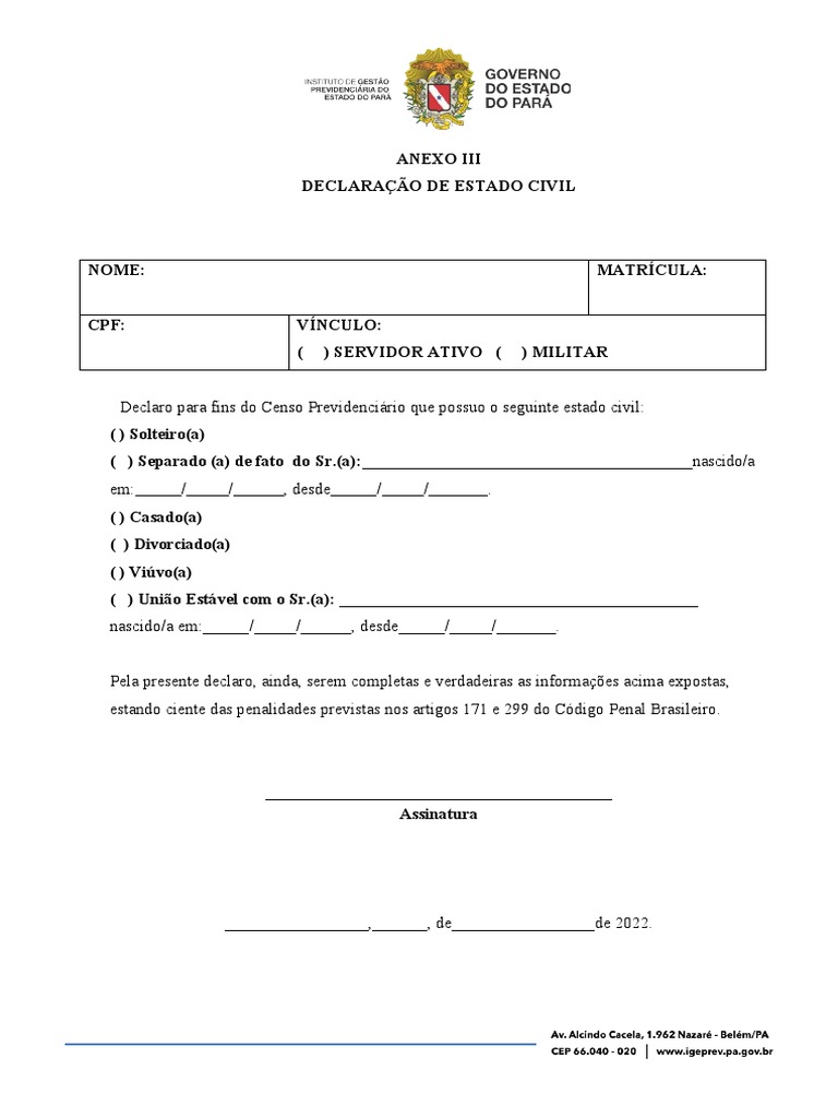 Declaração de Estado Civil - 1 | PDF | Direito