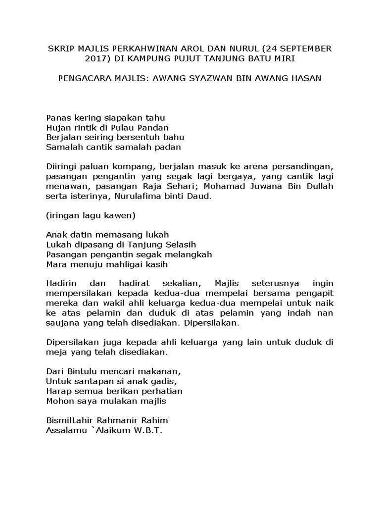 Skrip Kawen Arol & Nurul | PDF