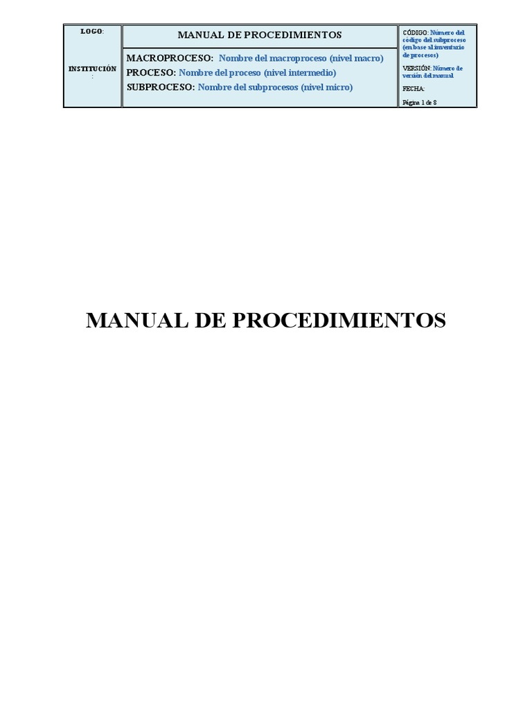 Modelo de Manual de Procedimientos (Versión Mejoramiento) | PDF ...