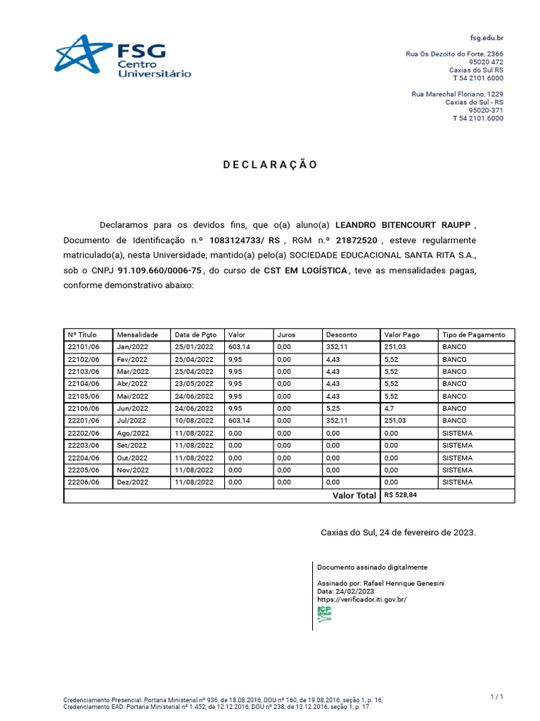 Declaracao_de_Pagamento | PDF