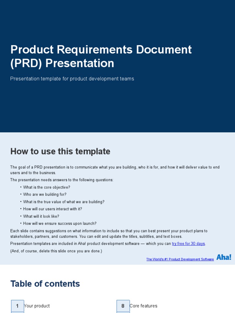 Product Requirements Document PRD Presentation Template | PDF | Use Case | User Interface