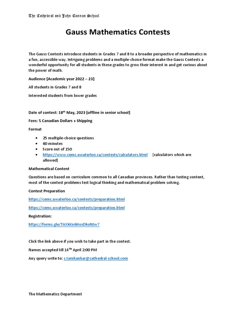 Gauss - 2023 - Waterloo Competition | PDF | Career & Growth | Business