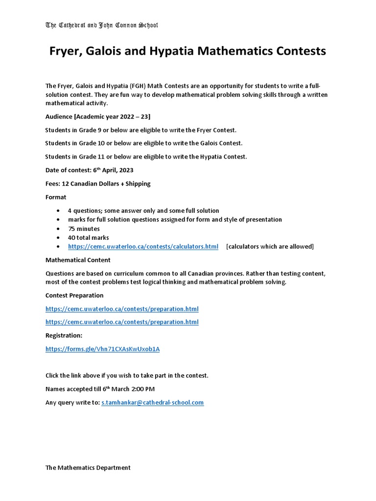 Fryer - Galois - Hypatia-Waterloo Competition | PDF