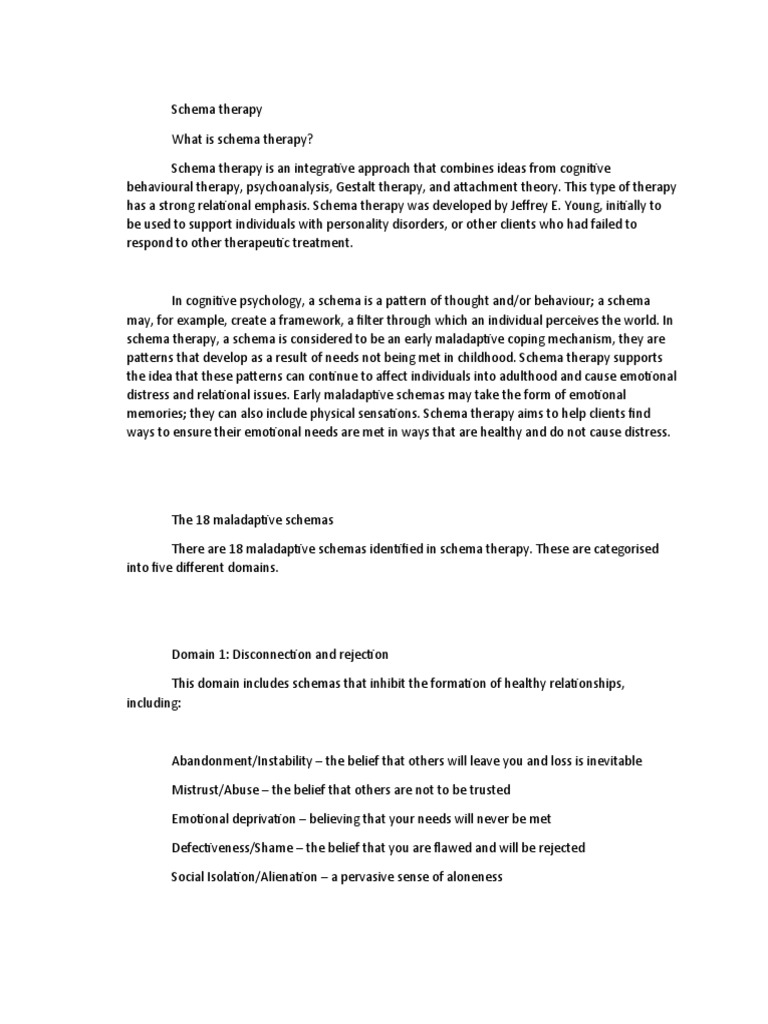 Schema Therapy | PDF | Psychotherapy | Schema (Psychology)