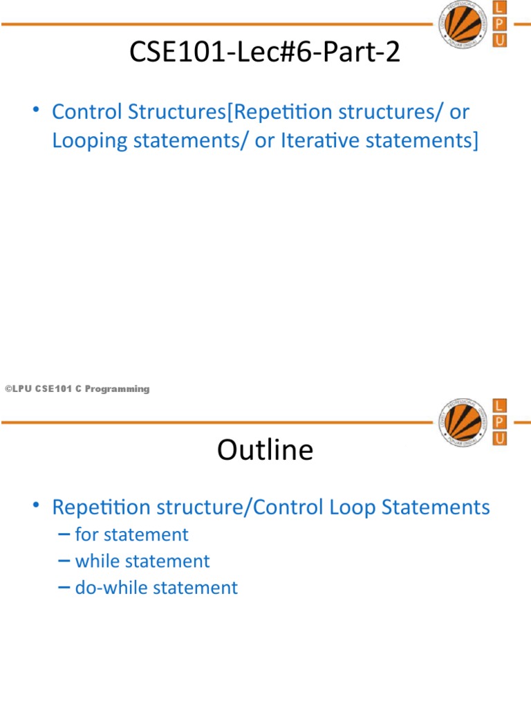 Lecture 6part2looping Statements Or Iterative Statements Pdf Control Flow Computer