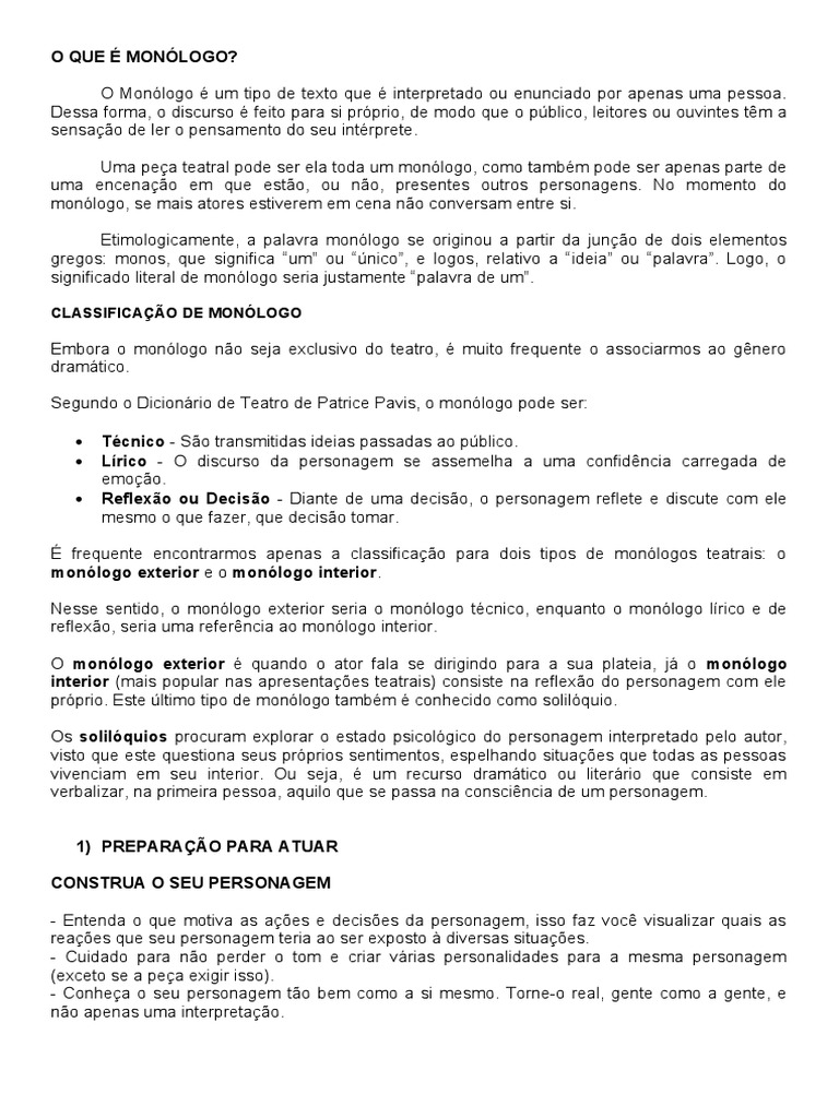O Que É Monólogo | PDF | Monólogo | Palavra