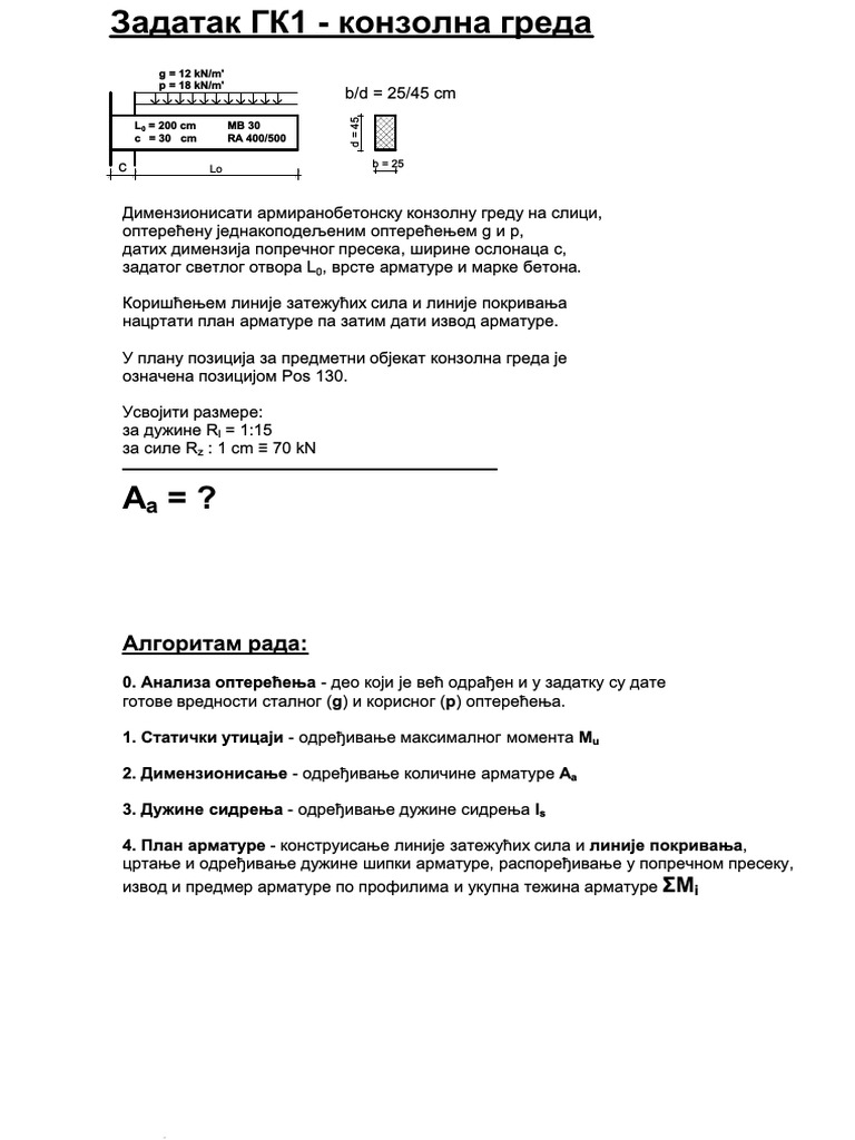 Zadatak Konzolna Greda GK1 | PDF