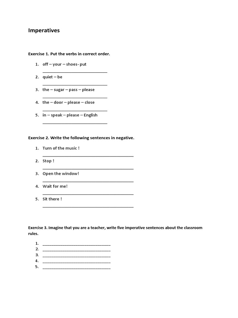 Imperatives: Exercise 1. Put The Verbs in Correct Order | PDF