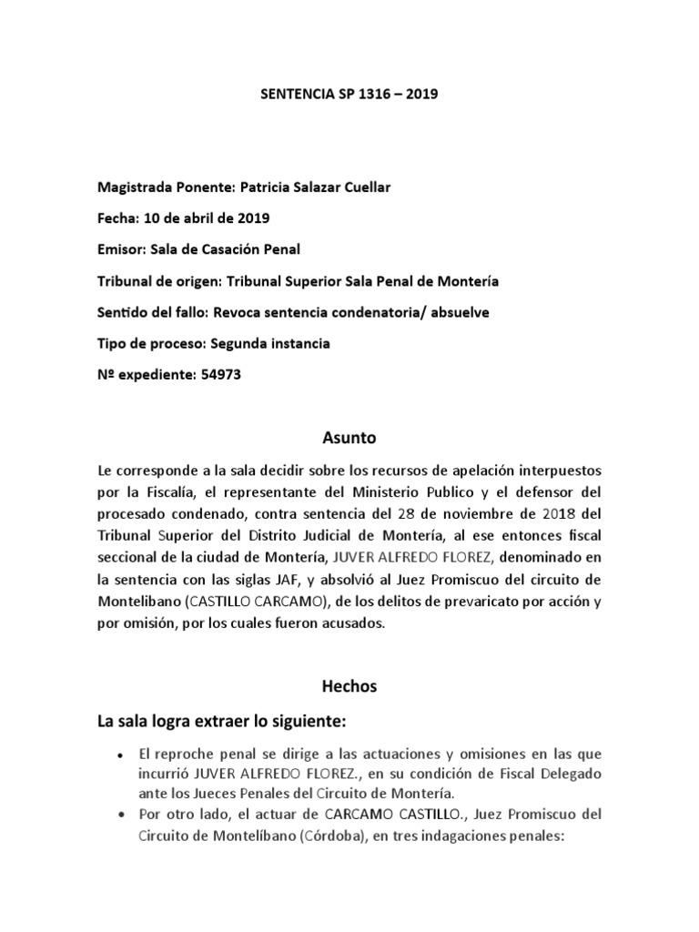 Sentencia SP 1316/2019: Revocación y Absolución | PDF | Fiscal ...