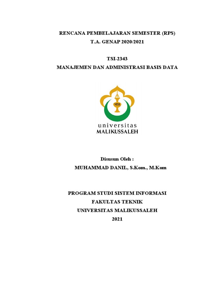 RPS - Manajemen Dan Administrasi Database - Genap - 2020-2021 - Sistem ... RPS - Manajemen Dan Administrasi Database - Genap - 2020-2021 - Sistem ...