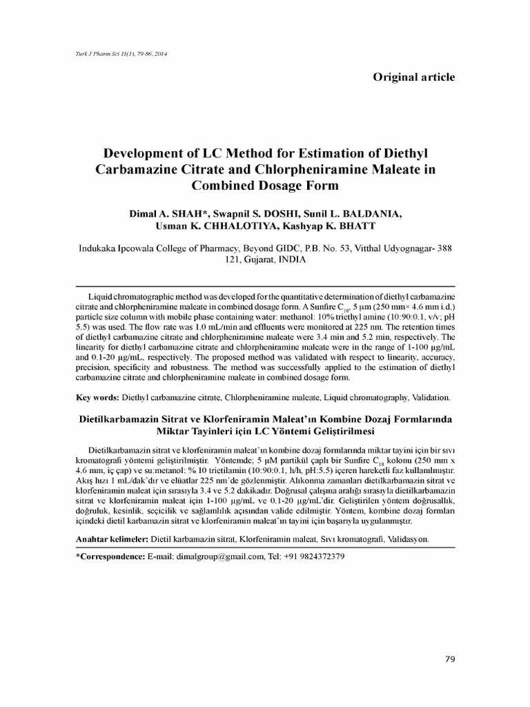 Development of LC Method For Estimation of Diethyl Carbamazine Citrate and Chlorpheniramine ...