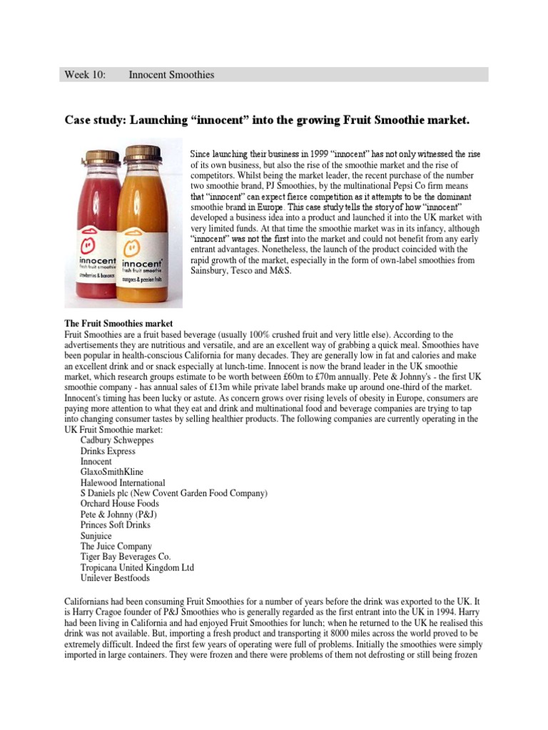 Launching Innocent Into The Growing Smoothies Market Pdf Venture