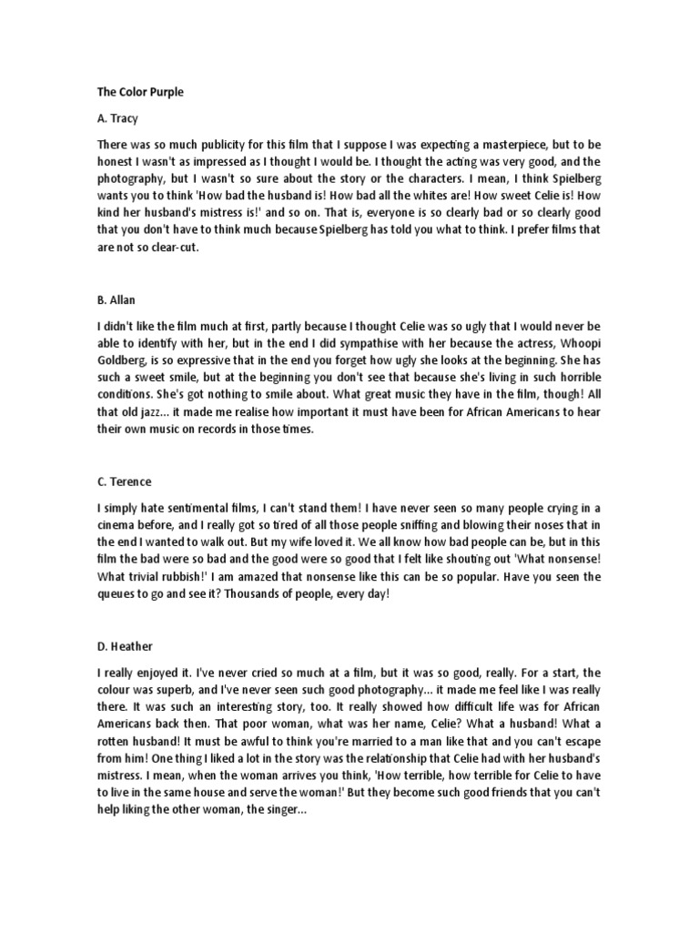 The Color Purple Reading 1 | PDF