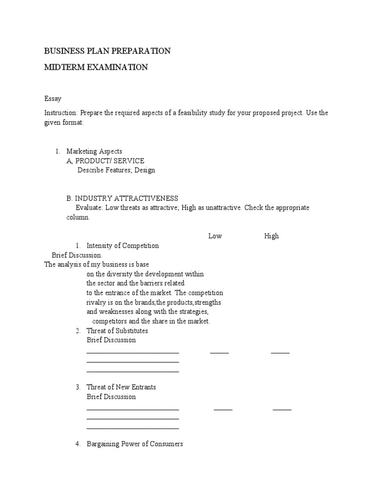 Business Plan Preparation Midterm Exam | PDF | Cost | Cost Of Goods Sold