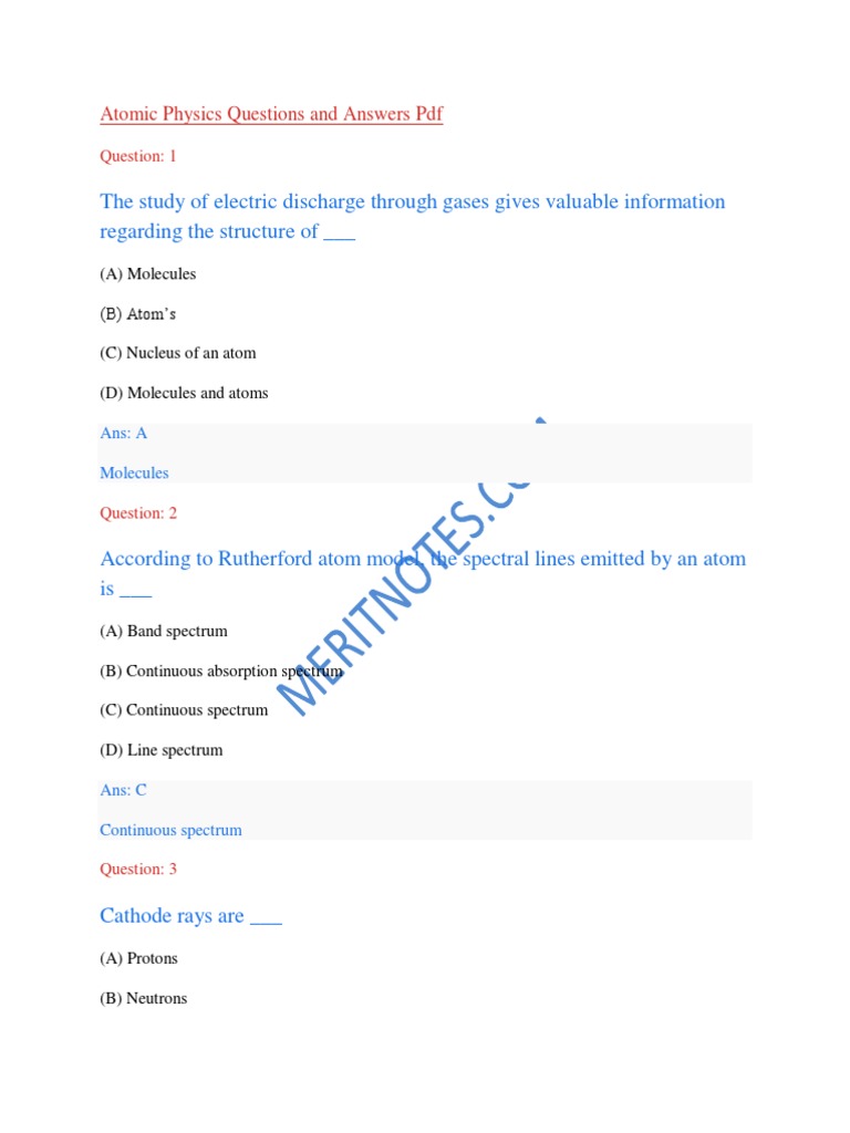 Atomic Physics Q&A Compilation | PDF