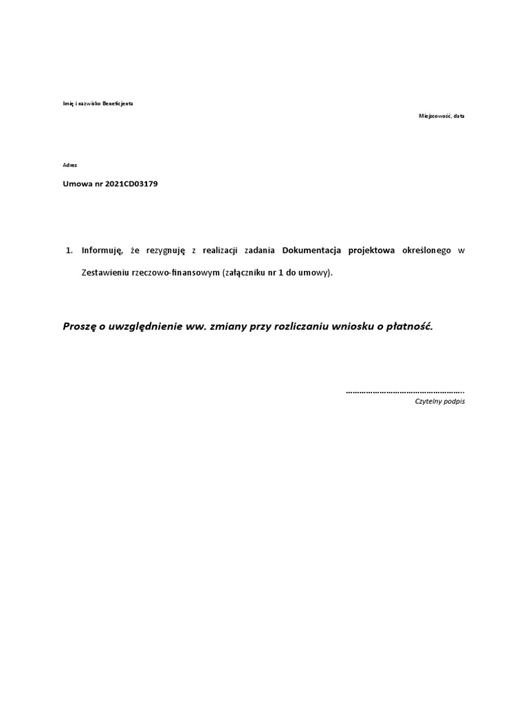 Podanie o Zmiane ZRF | PDF