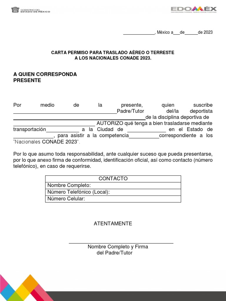 Carta Permiso para Viajar 2023 | PDF