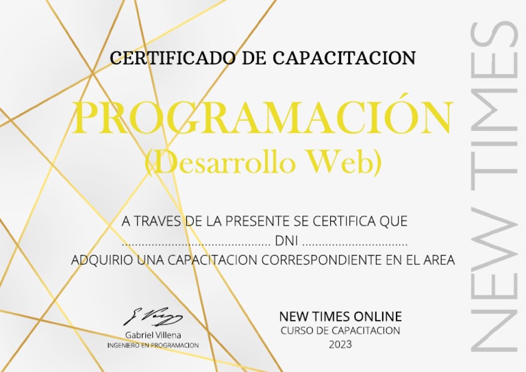 Certificado de Programación (Desarrollo Web) 2023 - New Times Online | PDF