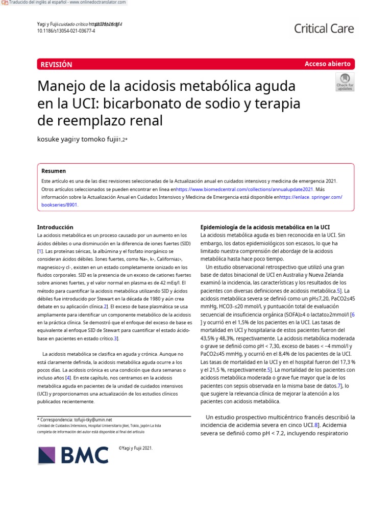 2021 Management Acute Metabolic Acidosis ICU Bicarbonate Renal ...