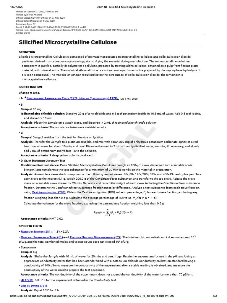 Usp Nf Silicified Microcrystalline Cellulose Pdf Silicon Dioxide Iodine