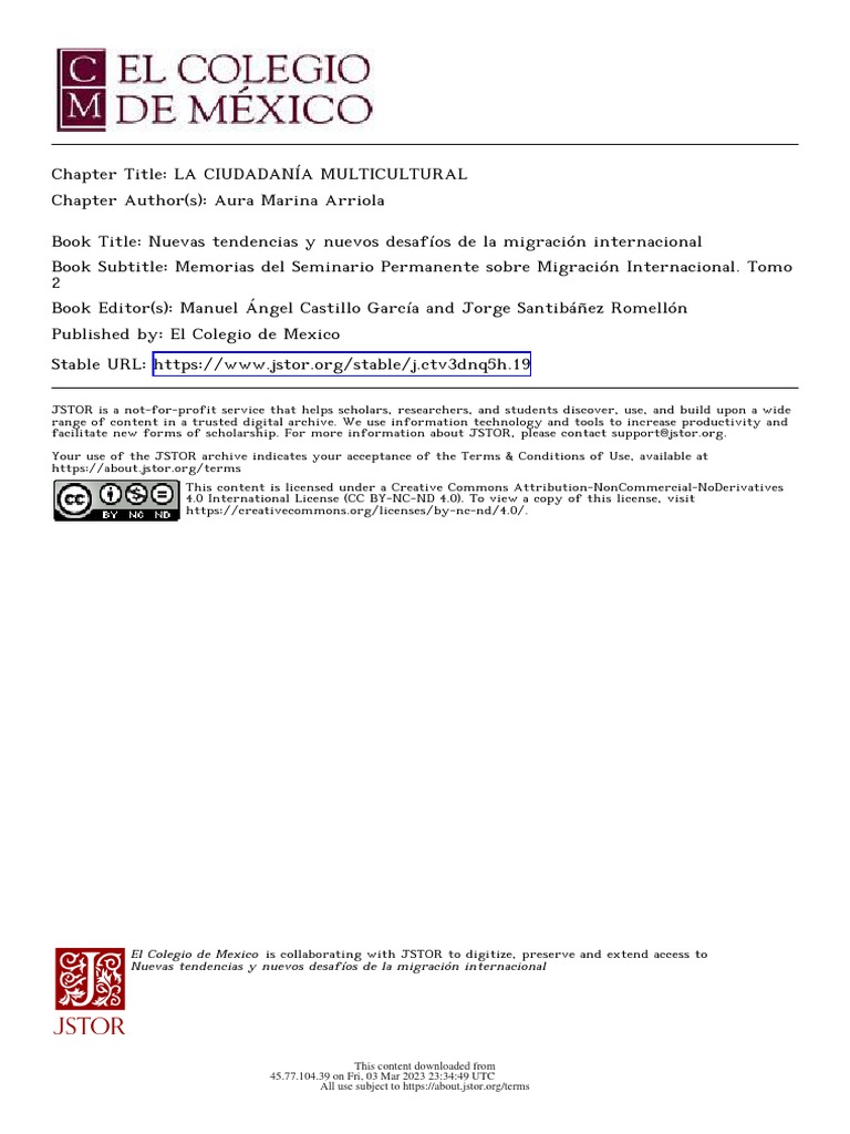 La Ciudadanía Multicultural. Arriola | PDF | Migración humana ...