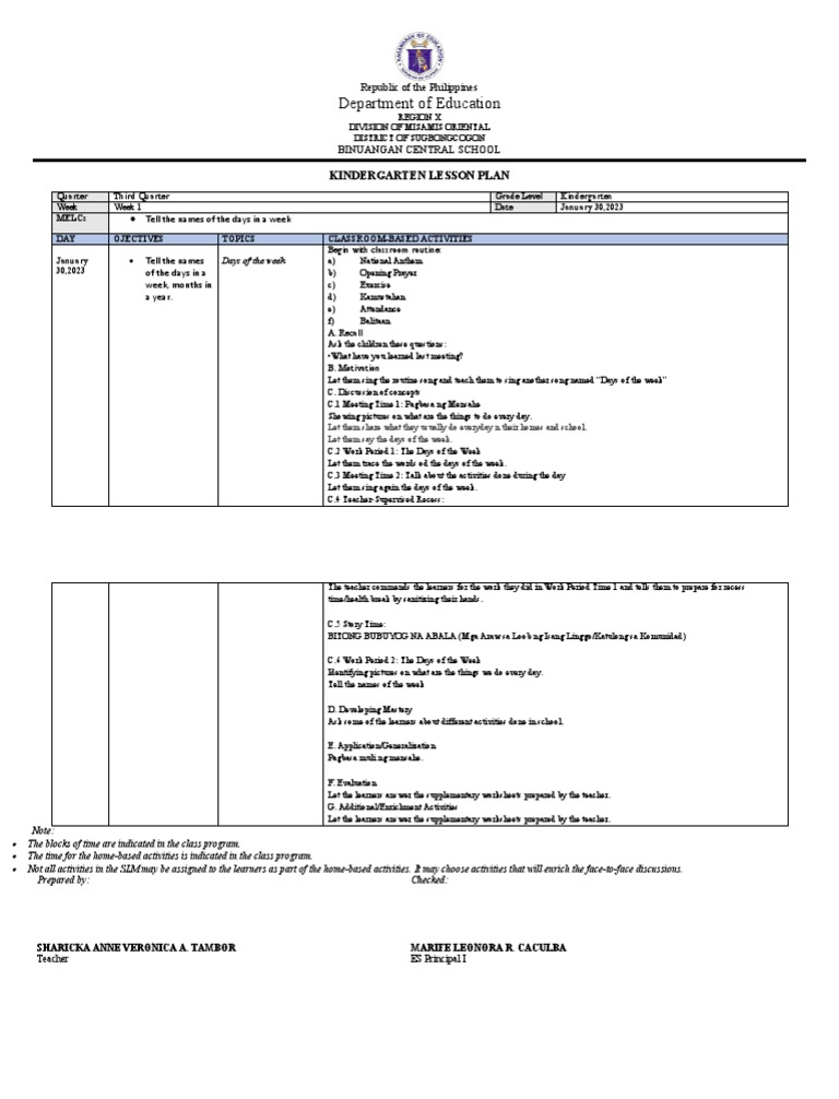 Kindergarten LP-Q3-Week 1-Day 1 | PDF | Change | Teaching