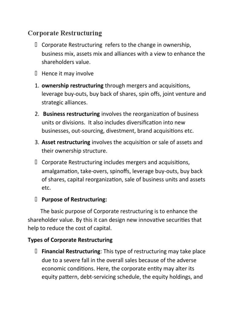 Corporate Restructuring | PDF | Mergers And Acquisitions | Takeover