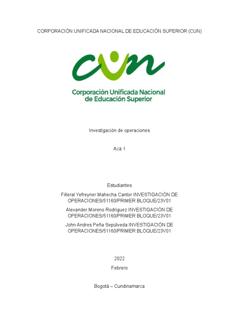 Aca 1 Investigación de Operaciones Ejercicios | PDF