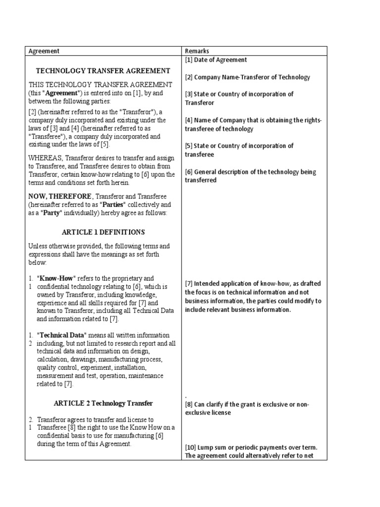 23 - Tech Transfer Agreement | PDF | Know How | Indemnity