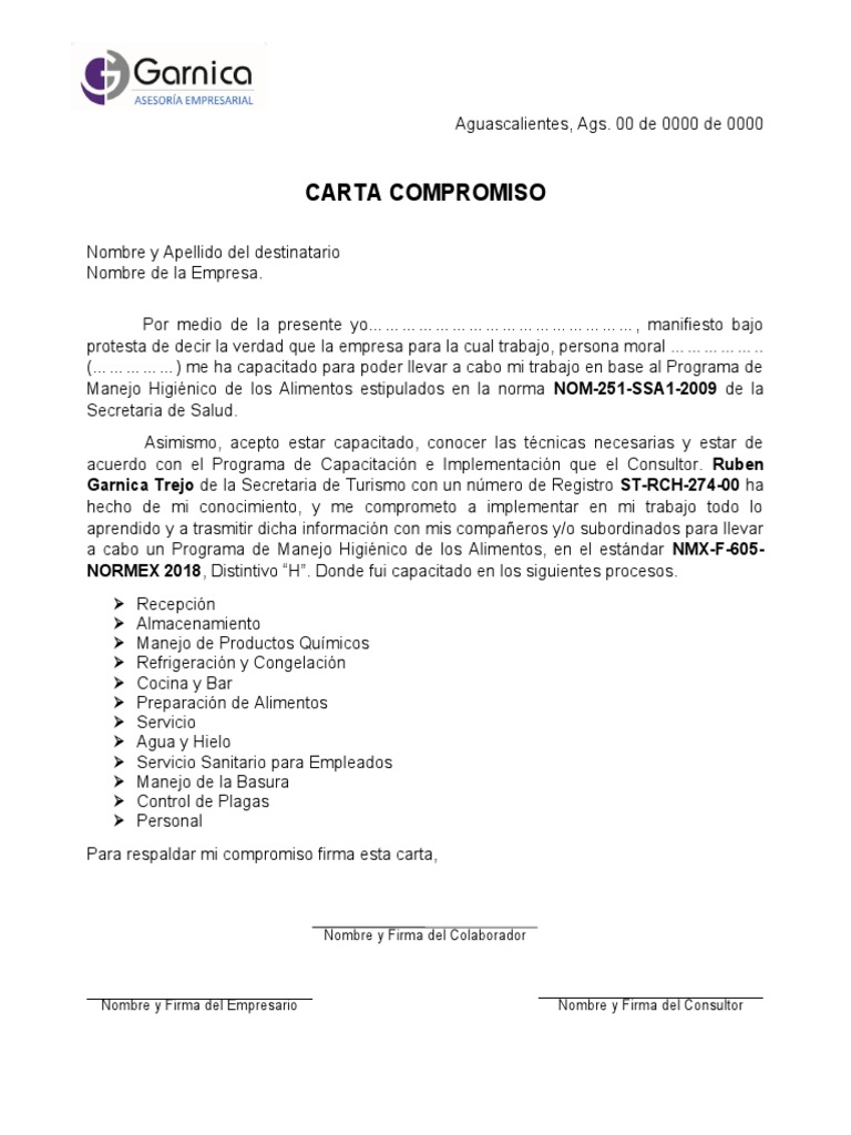 Carta Compromiso Del Personal | PDF