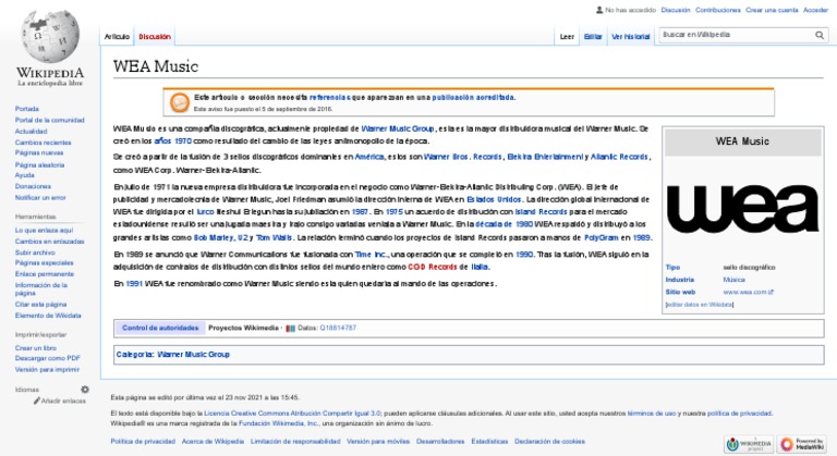 WEA Music - Wikipedia, La Enciclopedia Libre | PDF | Wikipedia