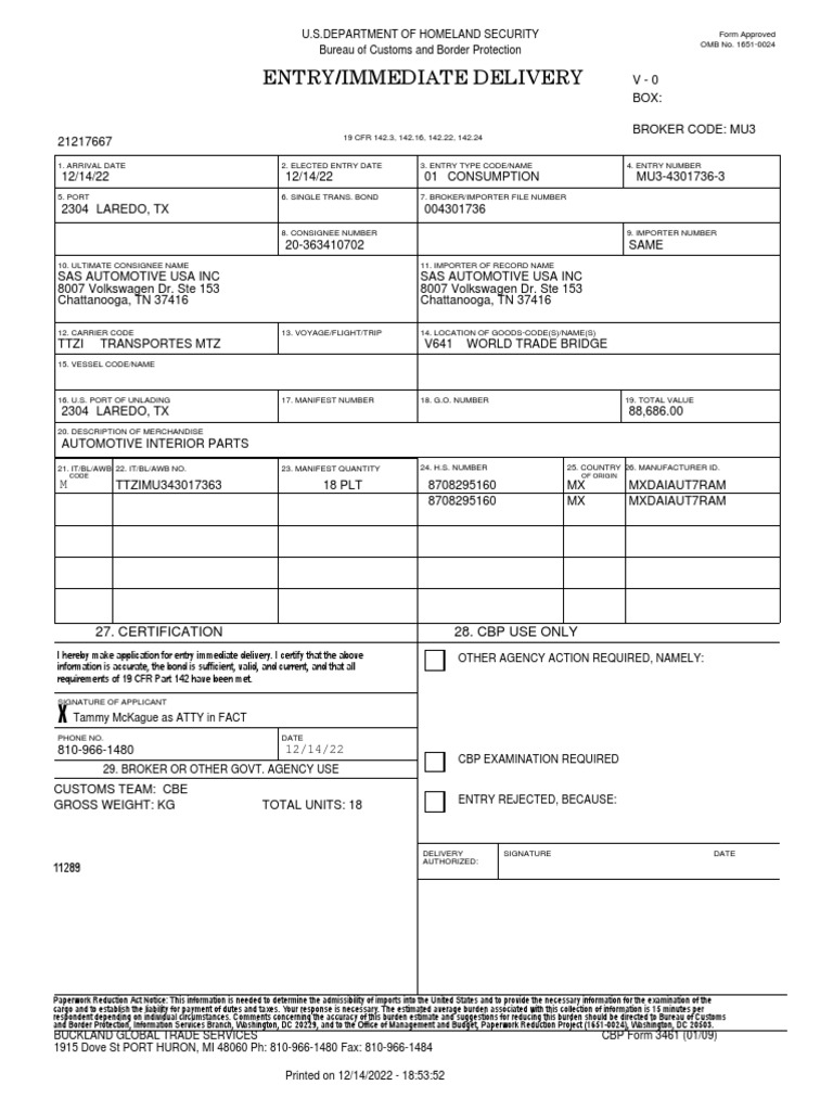 Mu3 4301736-3 3461 | PDF | U.S. Customs And Border Protection | Customs