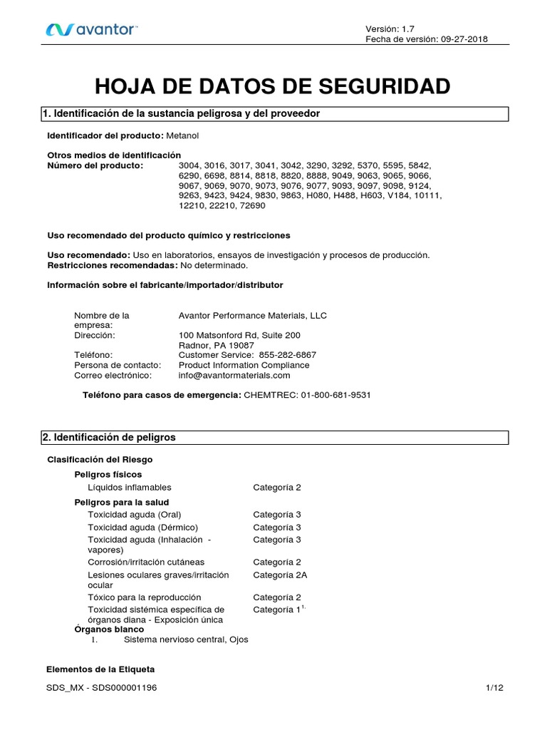 Metanol HPLC 9093 | PDF | Agua | Toxicidad