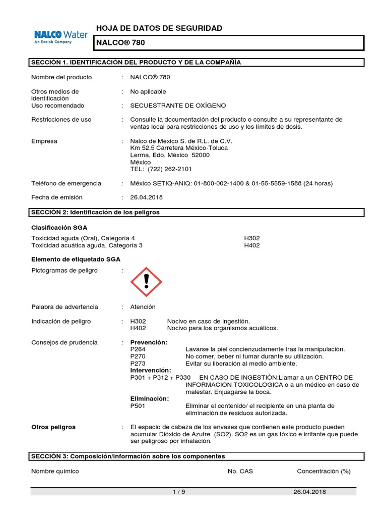 Nalco780 S | PDF | Alimentos | Reciclaje