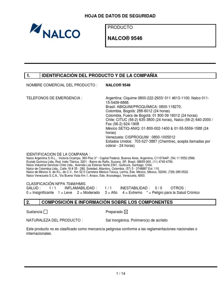 Nalco 9546 | PDF | Alimentos | Agua