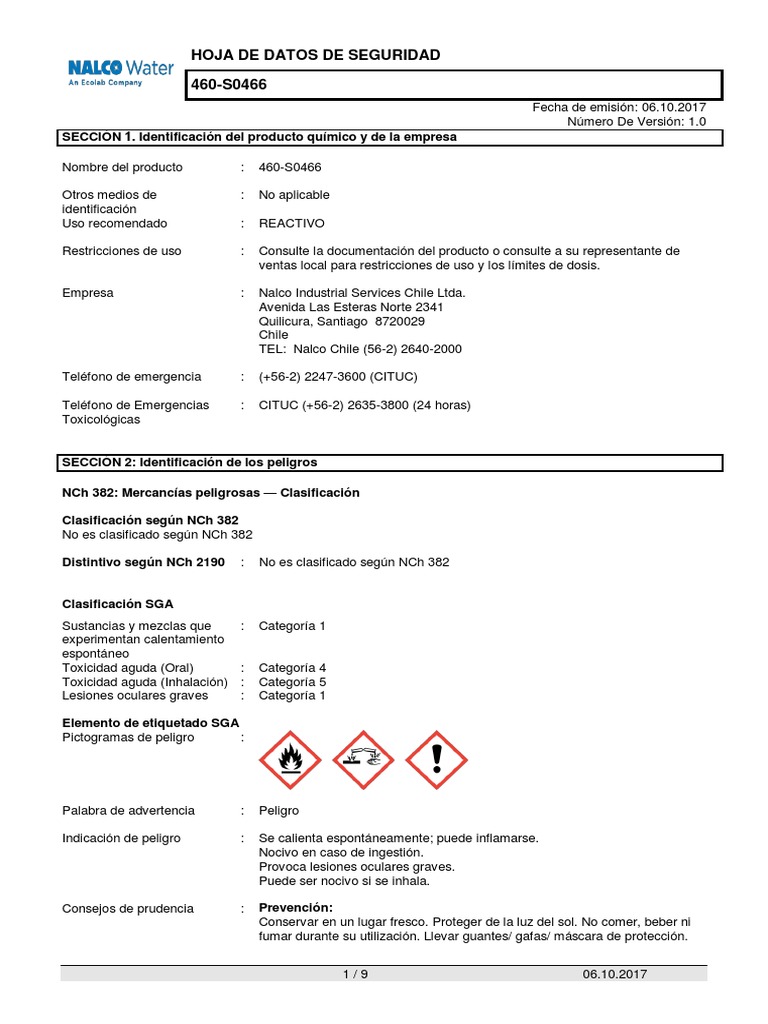 SDS 460-S0466 | PDF | Agua | Reciclaje