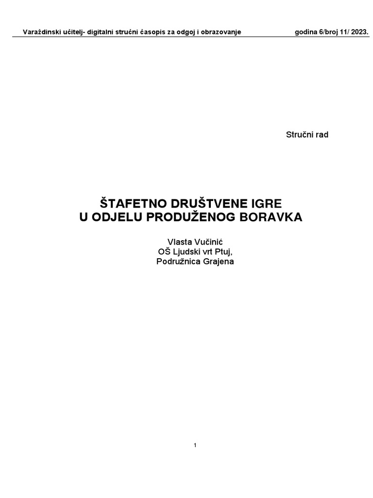 Tafetno Društvene Igre U Odjelu Produženog Boravka | PDF