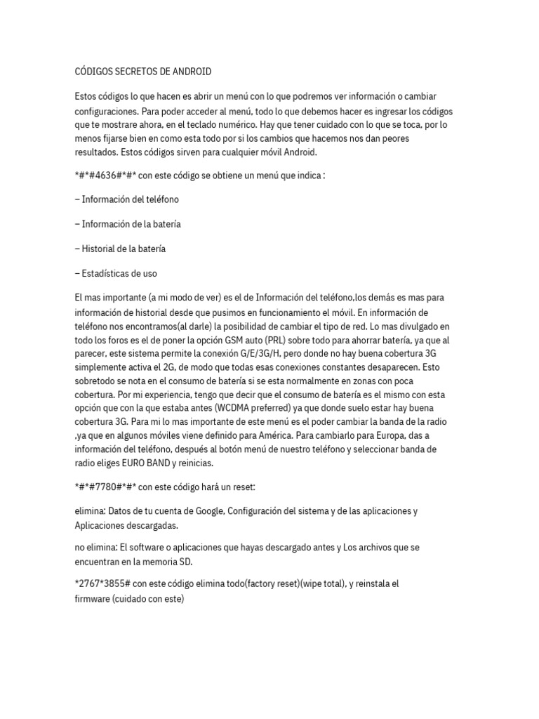 Codigos Secretos para Celulares Android PDF | PDF | Cargador de batería ...