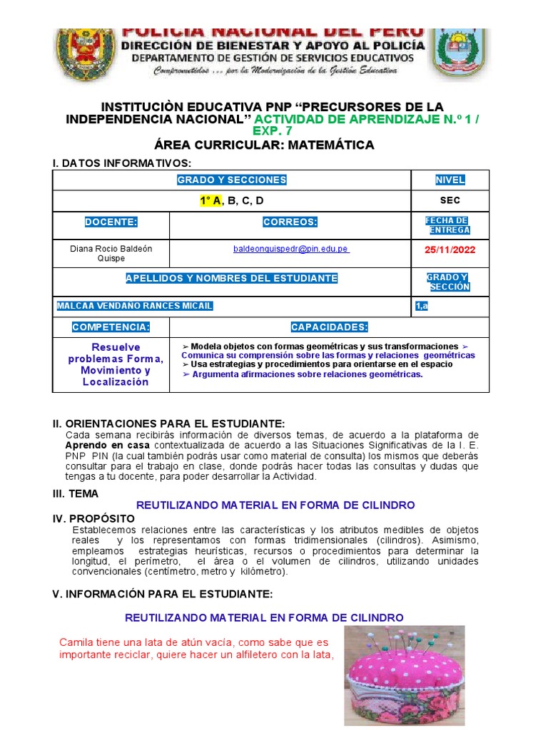 7 Actividad de Aprendizaje #1 Exp 7 A | PDF